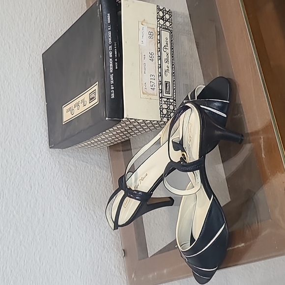 Vintage | Shoes | Vintage Deep Navy Blue Leather Sandal Pump Heels Size ...